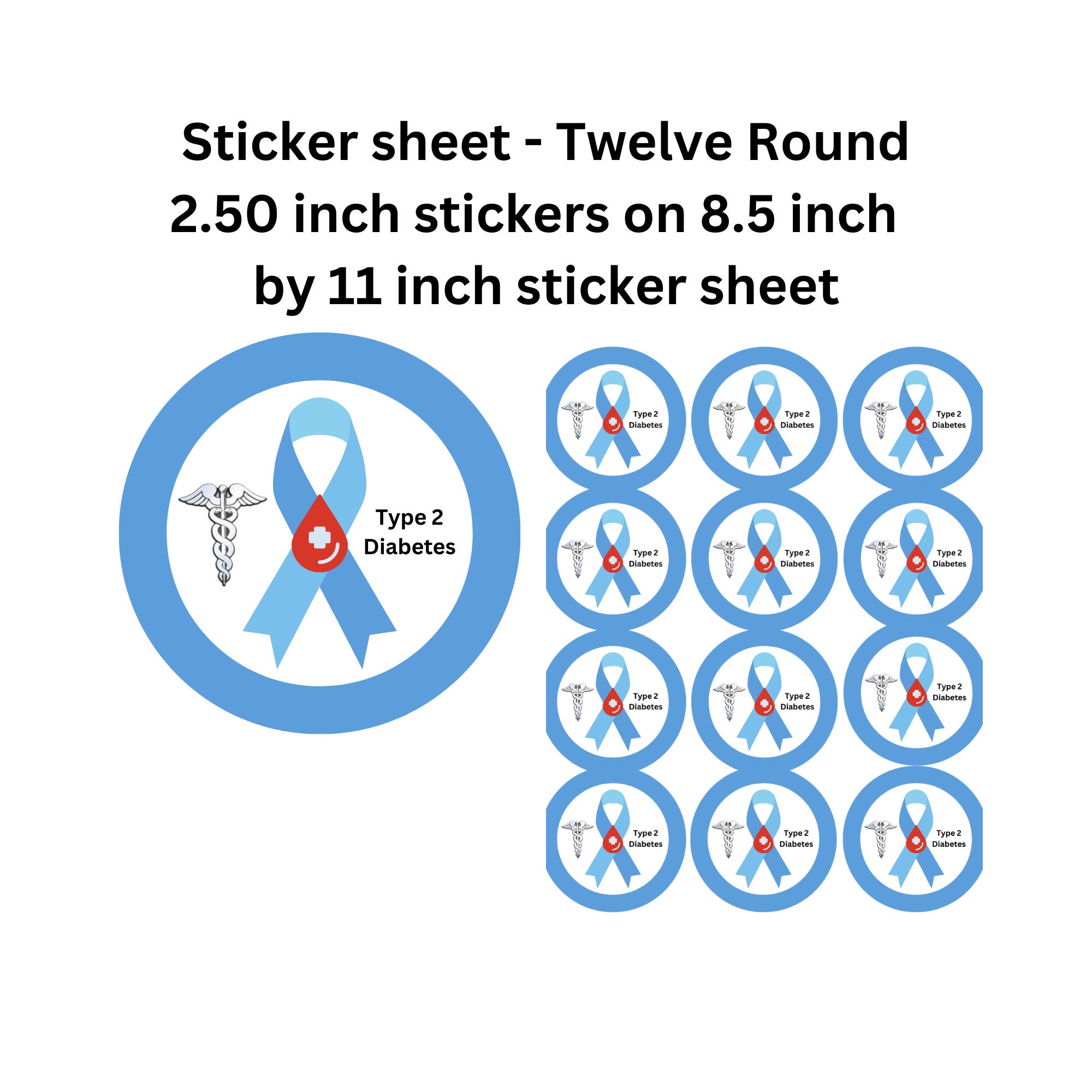 Diabetes Sticker Sheet - Type 2 Diabetes Round 2.5 Inch Stickers - 12 ...