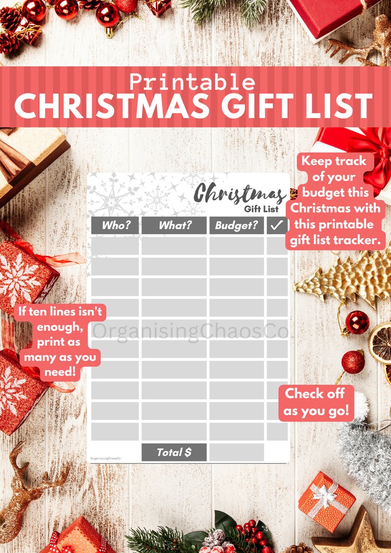 Christmas Gift List PDF, Printable Christmas Gift List, Gift List PDF ...