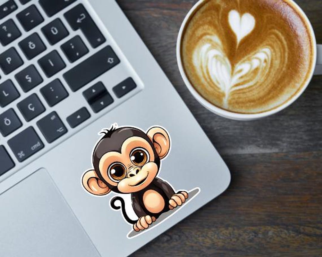 Big Eyed Baby Chimp Sticker PNG, Printable Sticker, Laptop Sticker ...