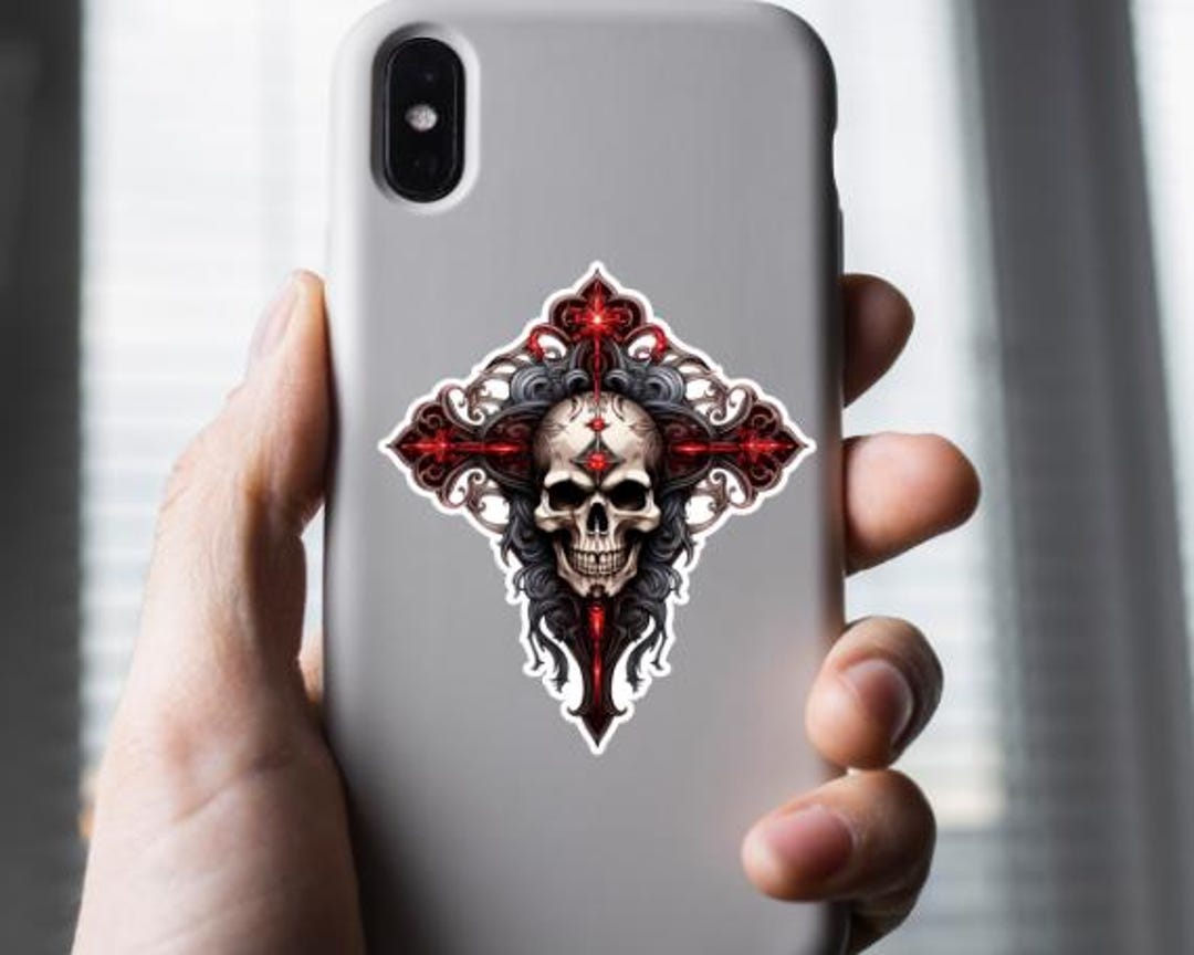 Gothic Skull & Cross Sticker PNG, Printable Sticker, Laptop Sticker ...