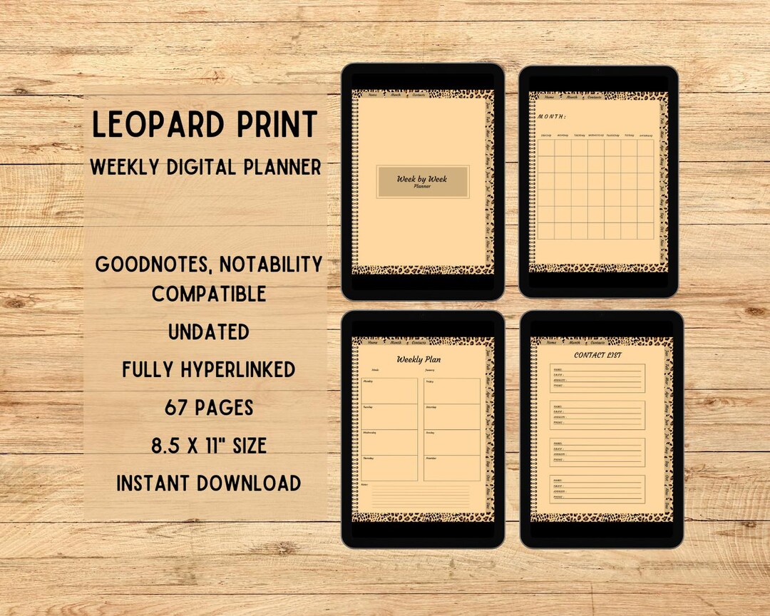 Leopard Print Weekly Digital Planner, Goodnotes, Notability, Ipad ...