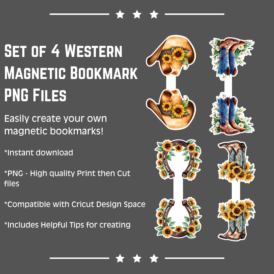 Magnetic Bookmarks Bundle for Cricut, Bookmark PNG Set, Western Cowboy ...