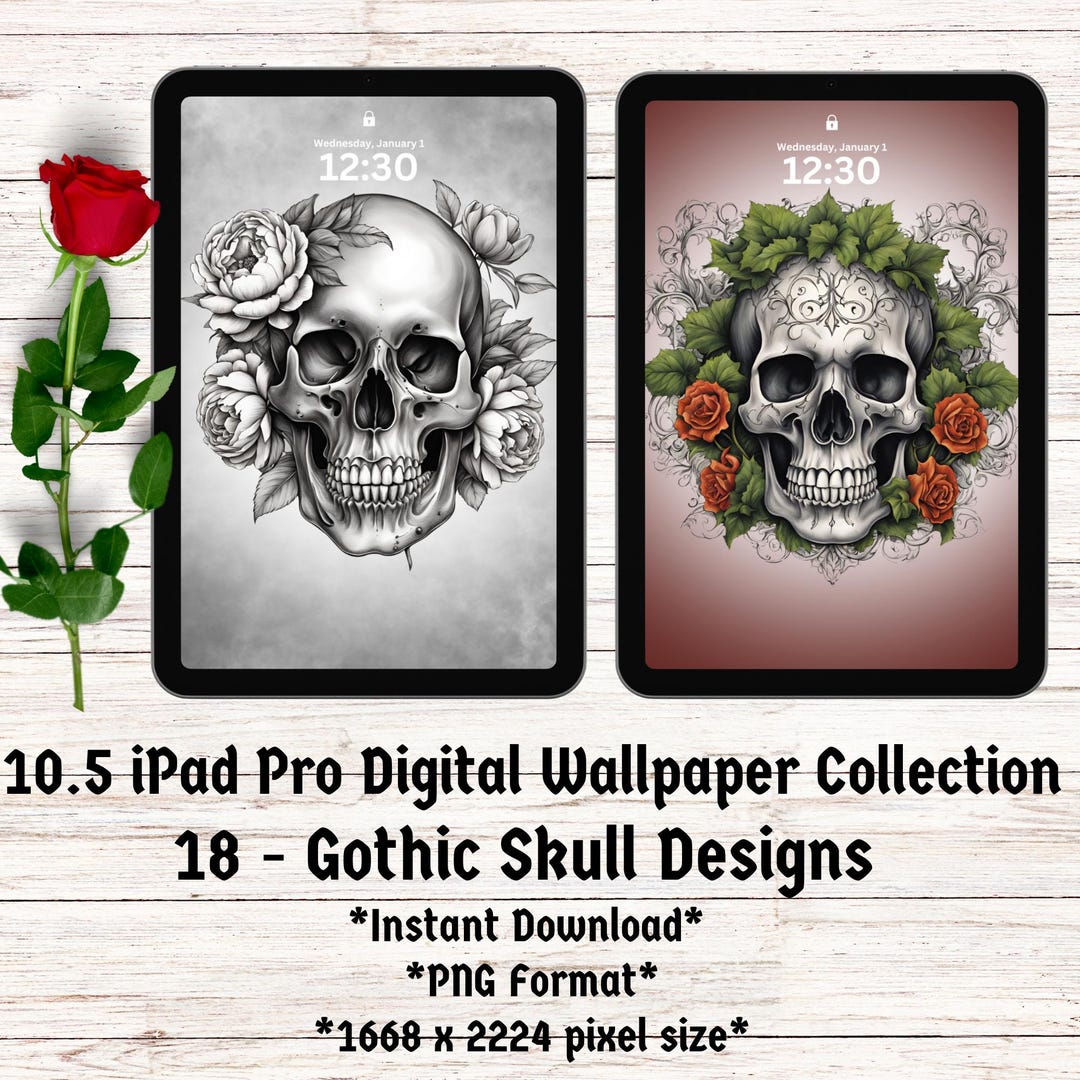 10.5 iPad Pro Gothic Skulls Wallpaper, Digital Wallpaper, Goth iPad ...