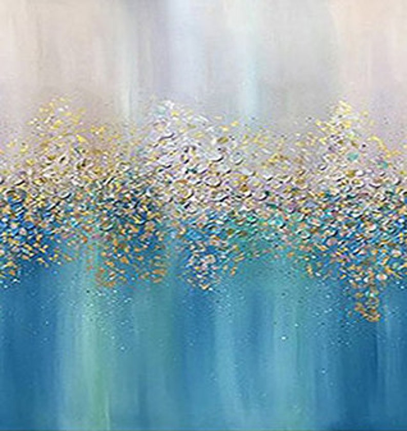 Large Abstract Blue Gold Leaf Oil Painting on Canvas Original - Etsy