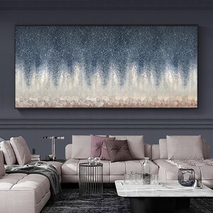 Abstract Starry Sky Landscape Hand Painted Oil Painting, Original Blue ...