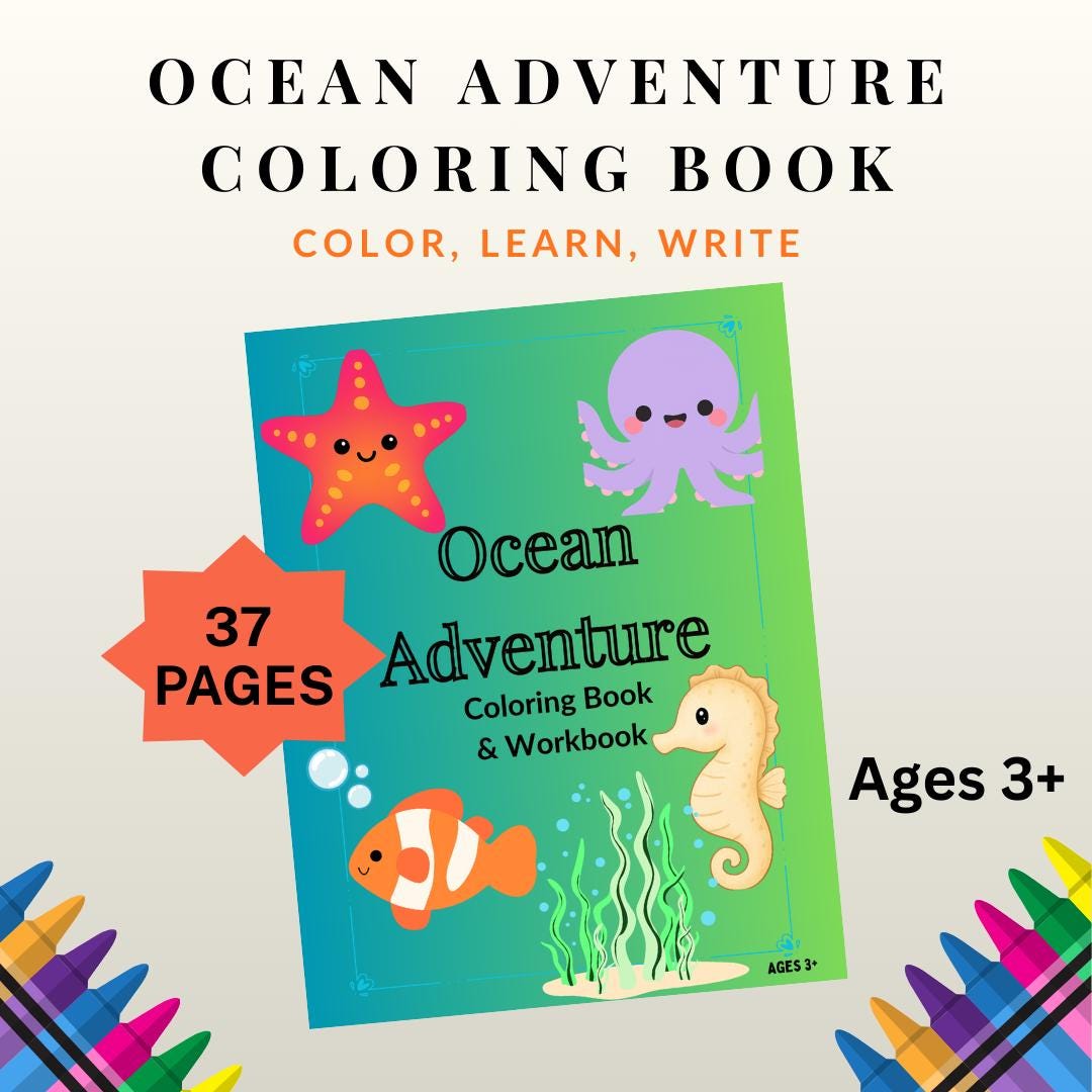 Ocean Adventure Coloring Book for Kids | Preschool Activity Workbook ...