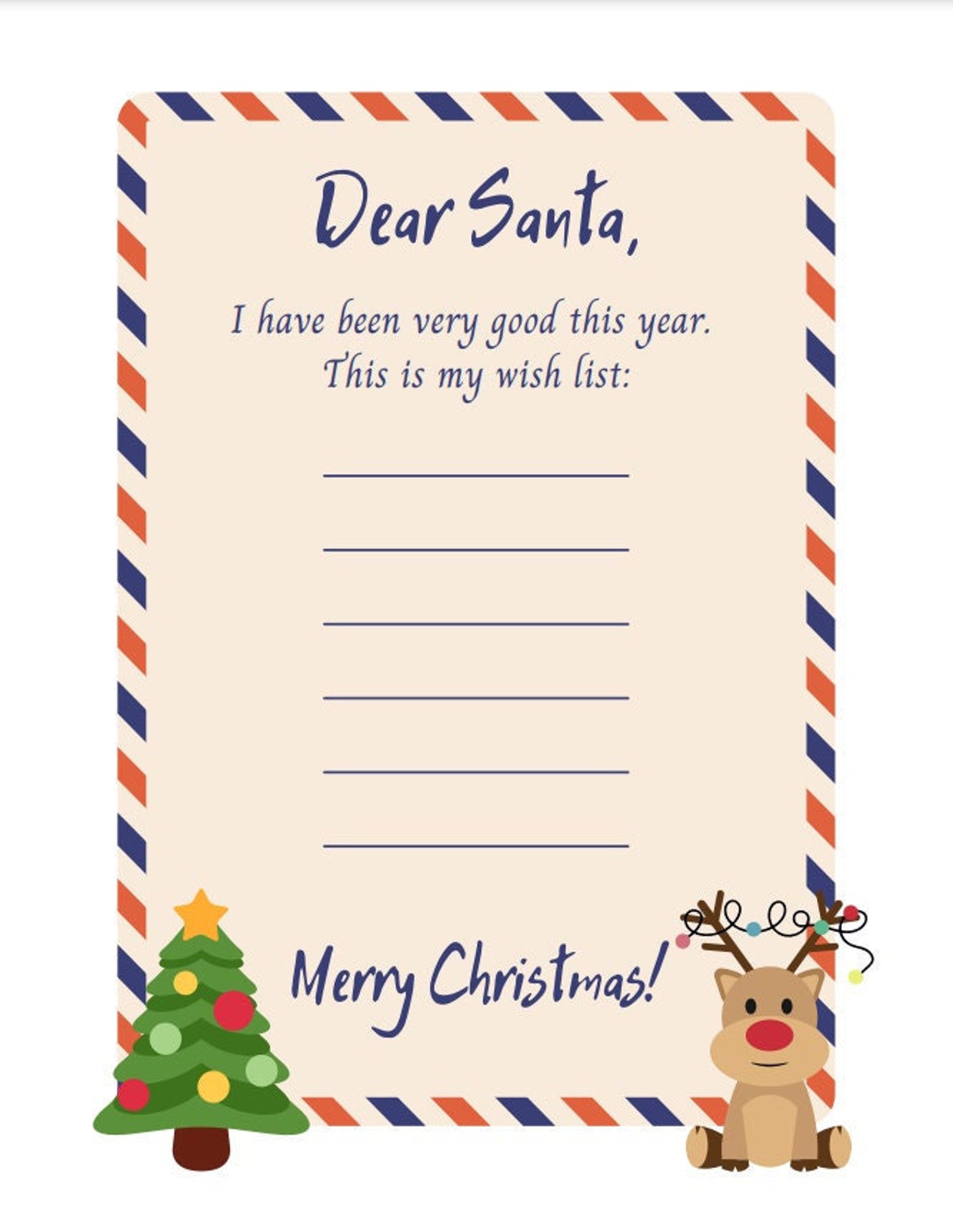 Printable Dear Santa Wish List Template - Etsy