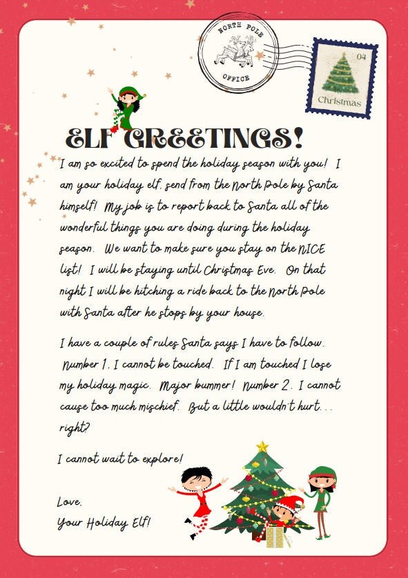 Printable Letter From Elf Red Vintage Style - Etsy