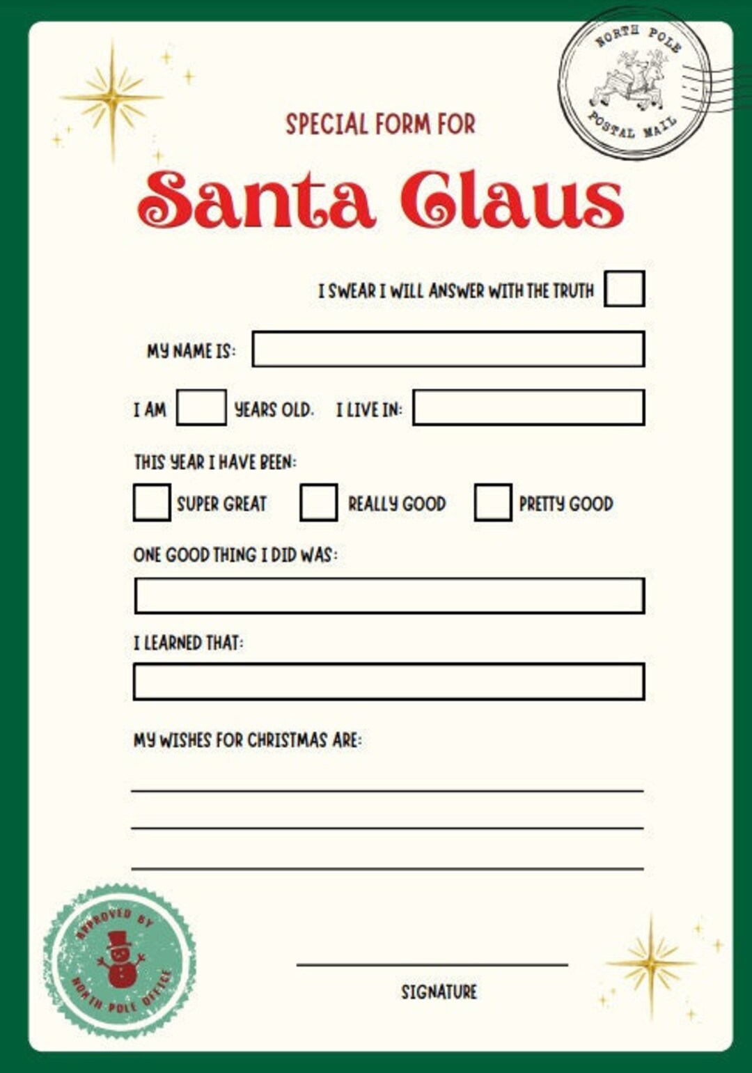 Printable Form for Santa, Holiday Survey - Etsy