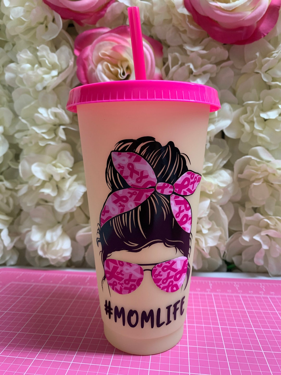 Mom Life Pink Ribbon Breast Cancer Awareness #mom Life Design 24 Oz ...