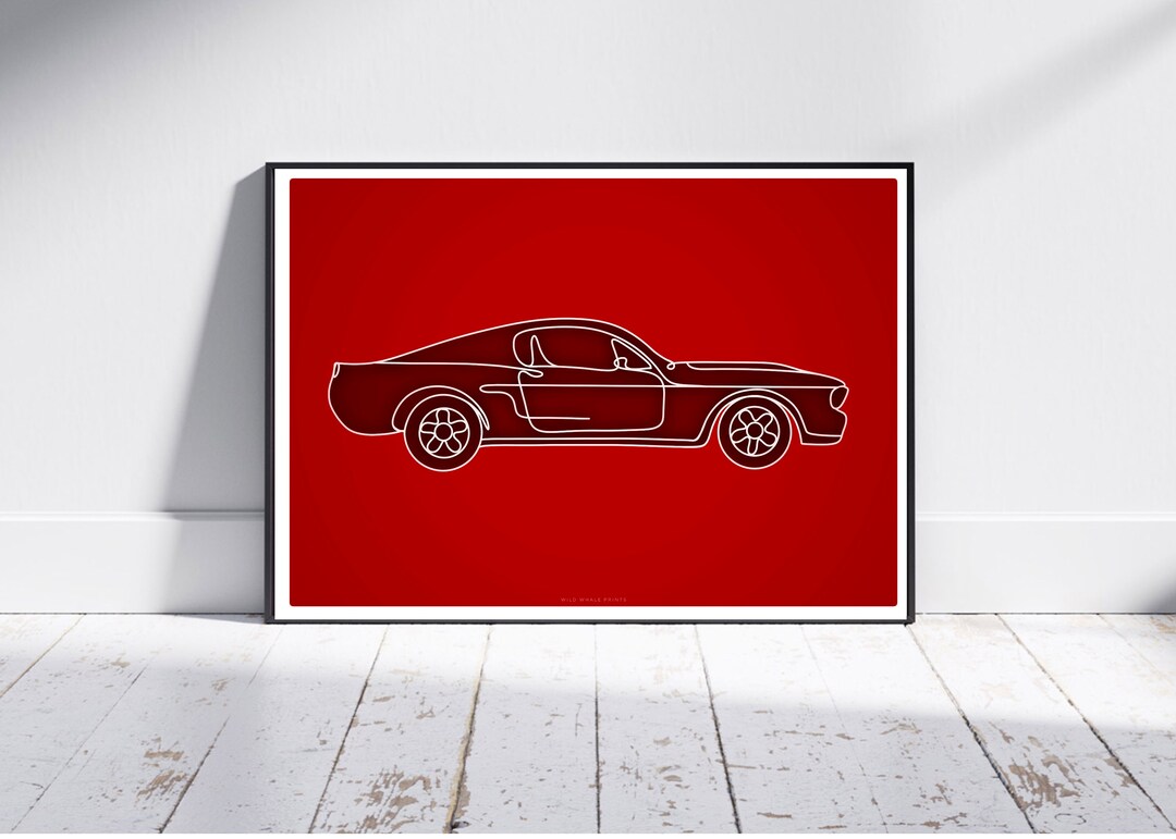 FORD MUSTANG Line Drawing Car Poster Print, Printable Wall Art, Retro ...