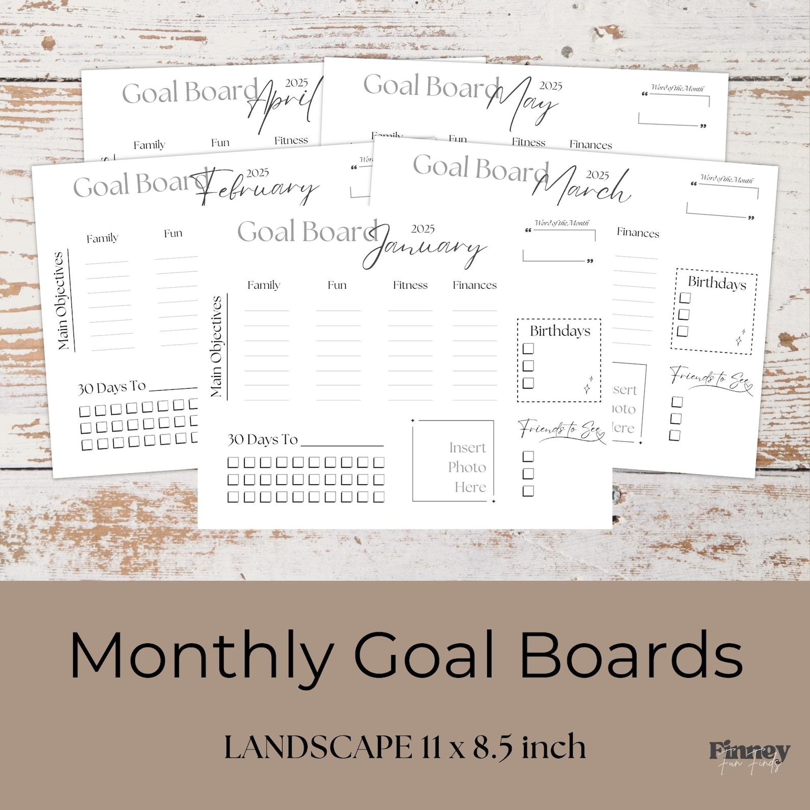 2025 Monthly Goal Board: Printable Focus Planner (PDF, PNG, Canva) - Etsy