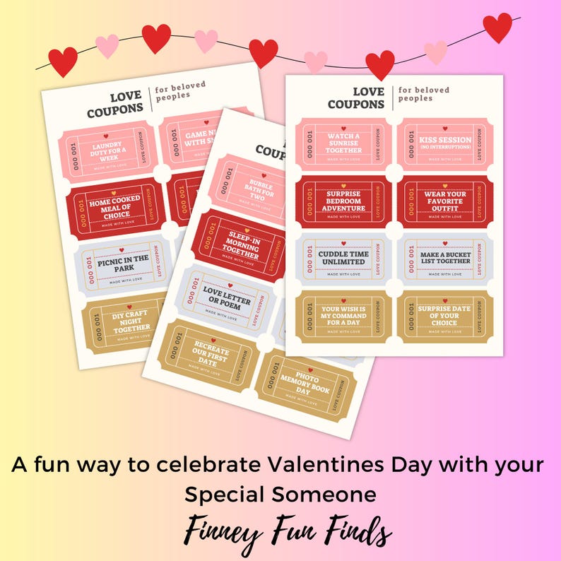 Printable Valentine's Day Love Coupon Book: Romantic Gift (digital ...