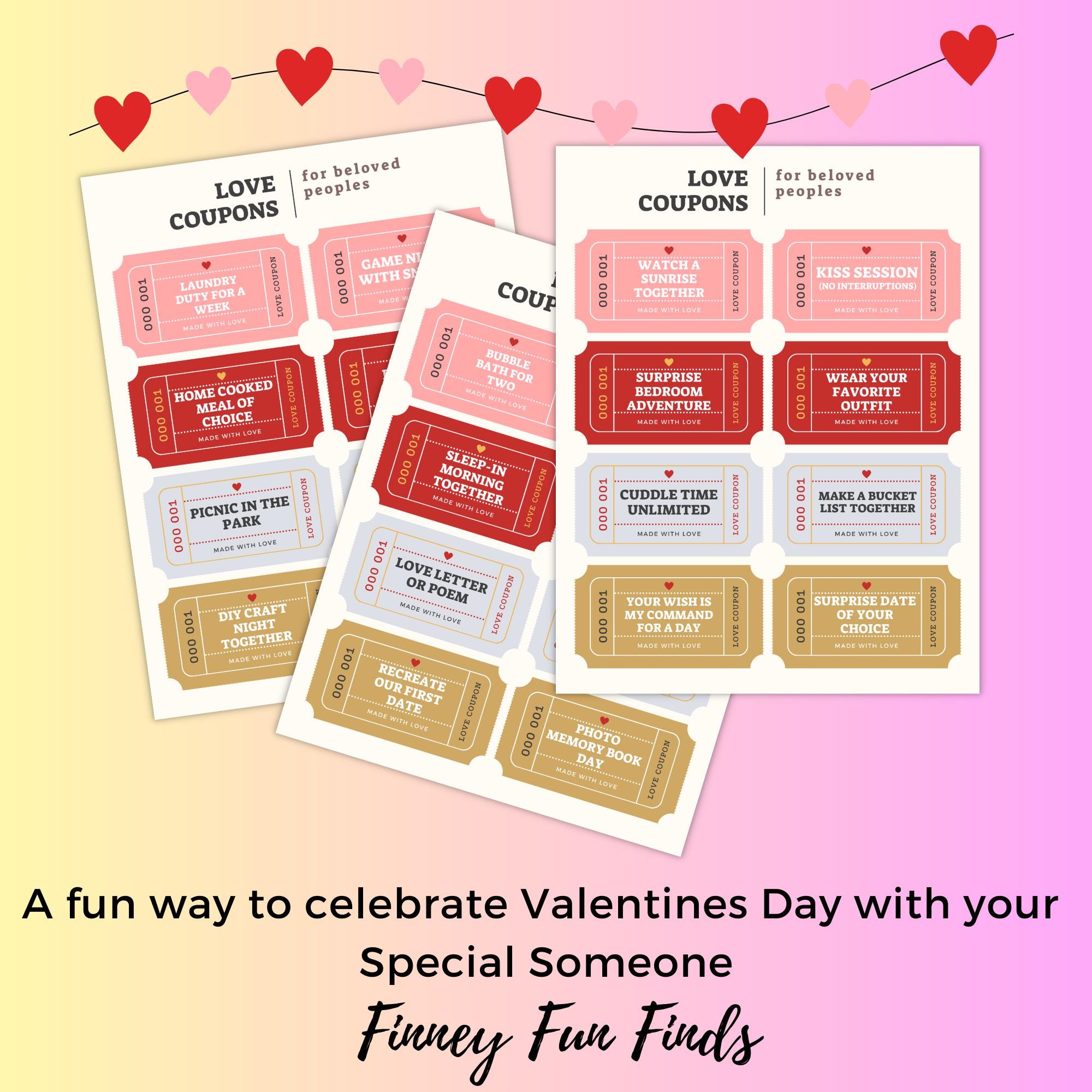Printable Valentine's Day Love Coupon Book: Romantic Gift (digital ...