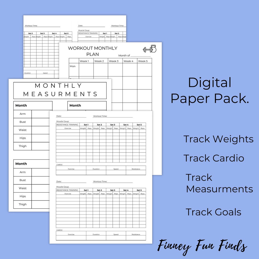 Workout Tracker PDF Bundle: Fitness & Measurement Planner (digital ...