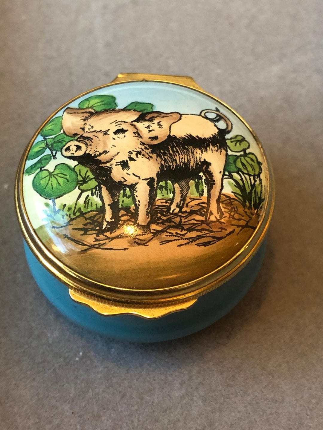 Bilston and Battersea Enamel PIG Trinket Pill Box - Etsy