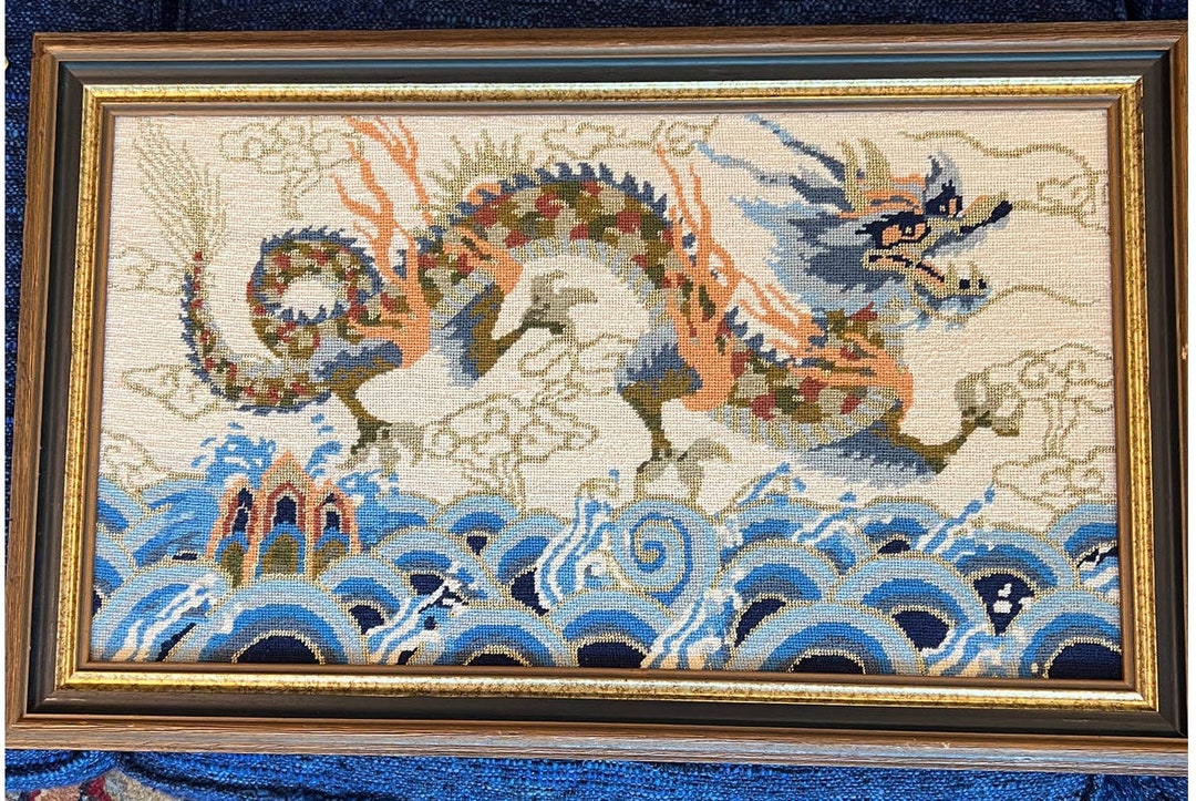 Vintage Chinoiserie Needlepoint Dragon - Etsy