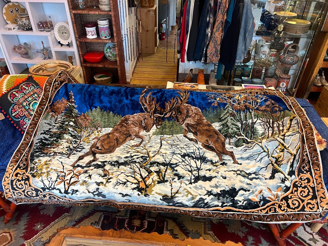 Vintage Velvet Rug Stag Deer Bucks - Etsy