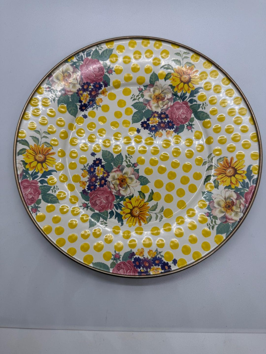 Mackenzie-childs 8" Enamel Buttercup Polka Dot Plate - Etsy