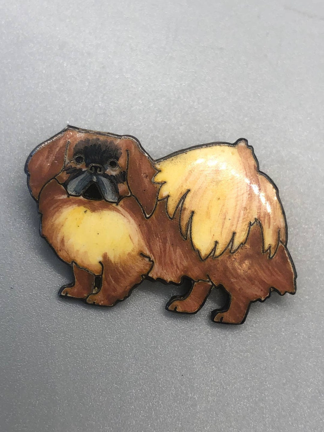 Vintage Enamel Sterling Pekinese Brooch Pin - Etsy