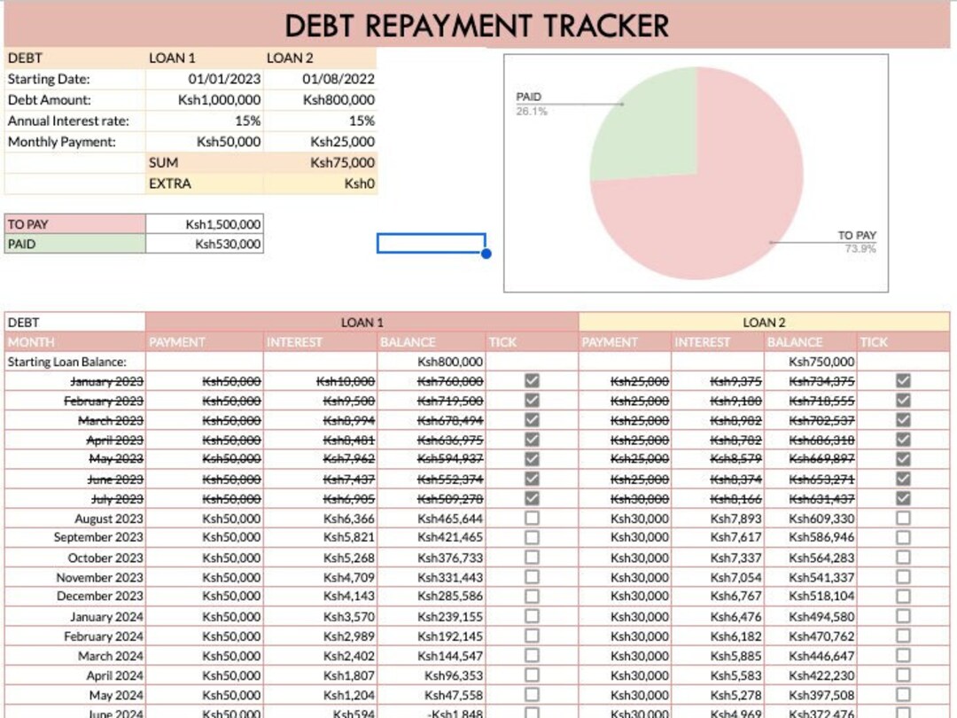 Debt Repayment Tracking Template google Sheet - Etsy