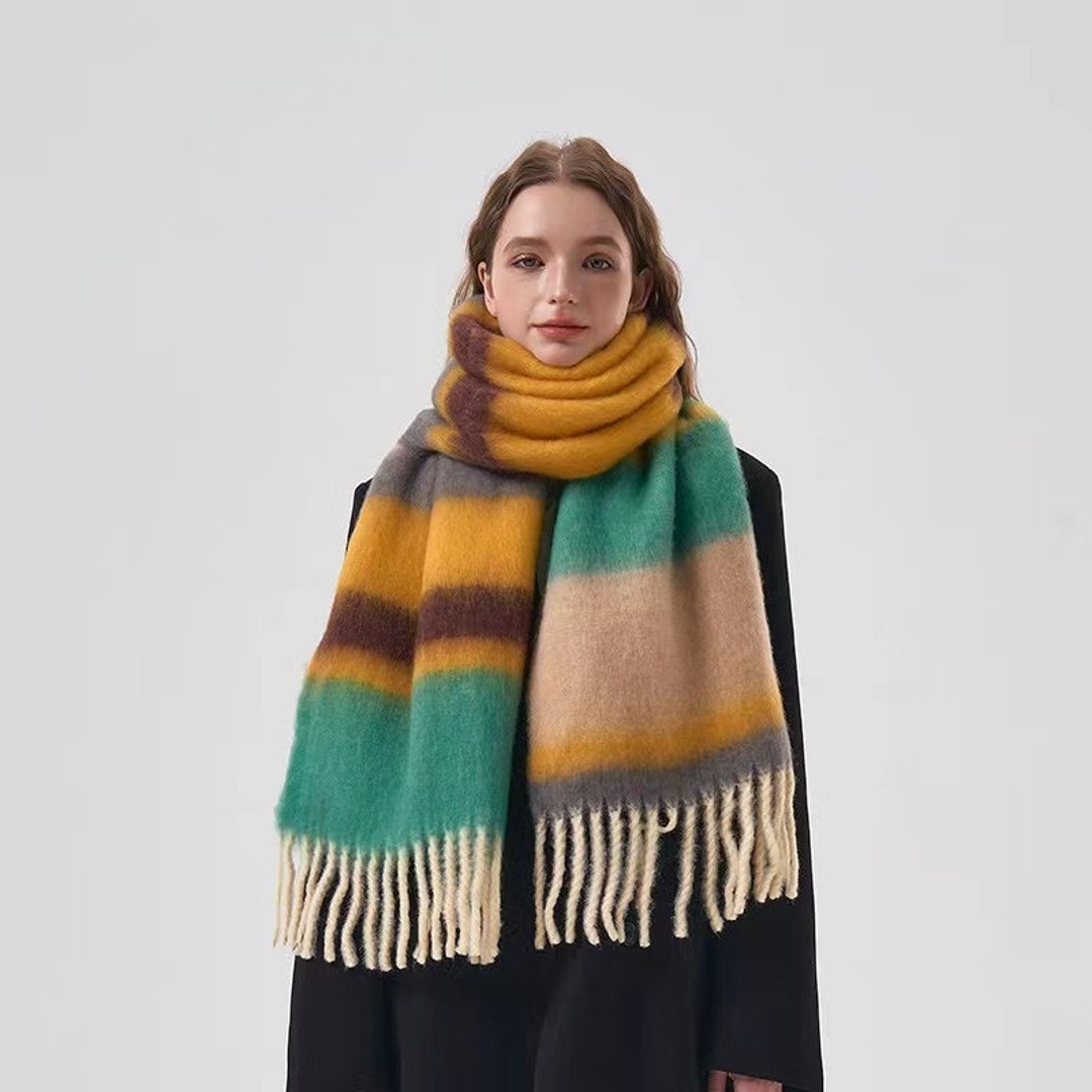 5 Colors Mohair Plaid Scarf Double-sided Stripe Rainbow Scarf - Etsy