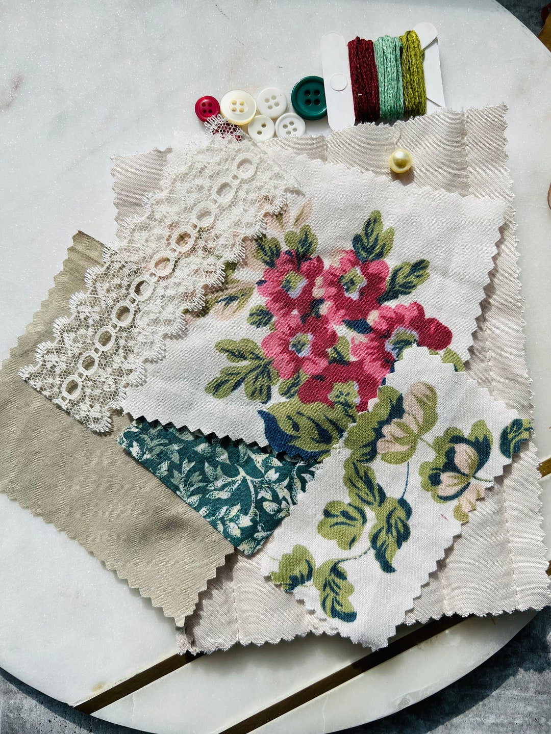 Mini Slow Stitch Kit Vintage Fabrics and Quilted Backing, Junk Journal ...