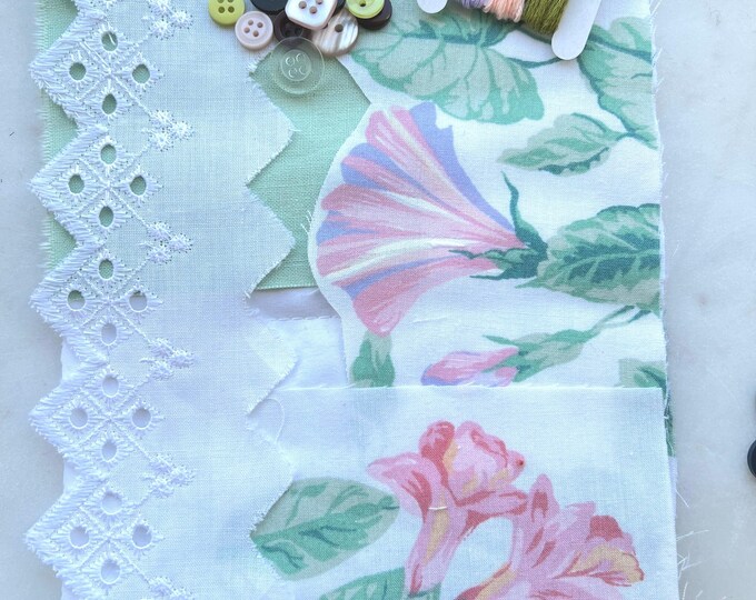 Mini Slow Stitch Kit- Vintage Fabrics and Quilted Backing, Junk Journal ...