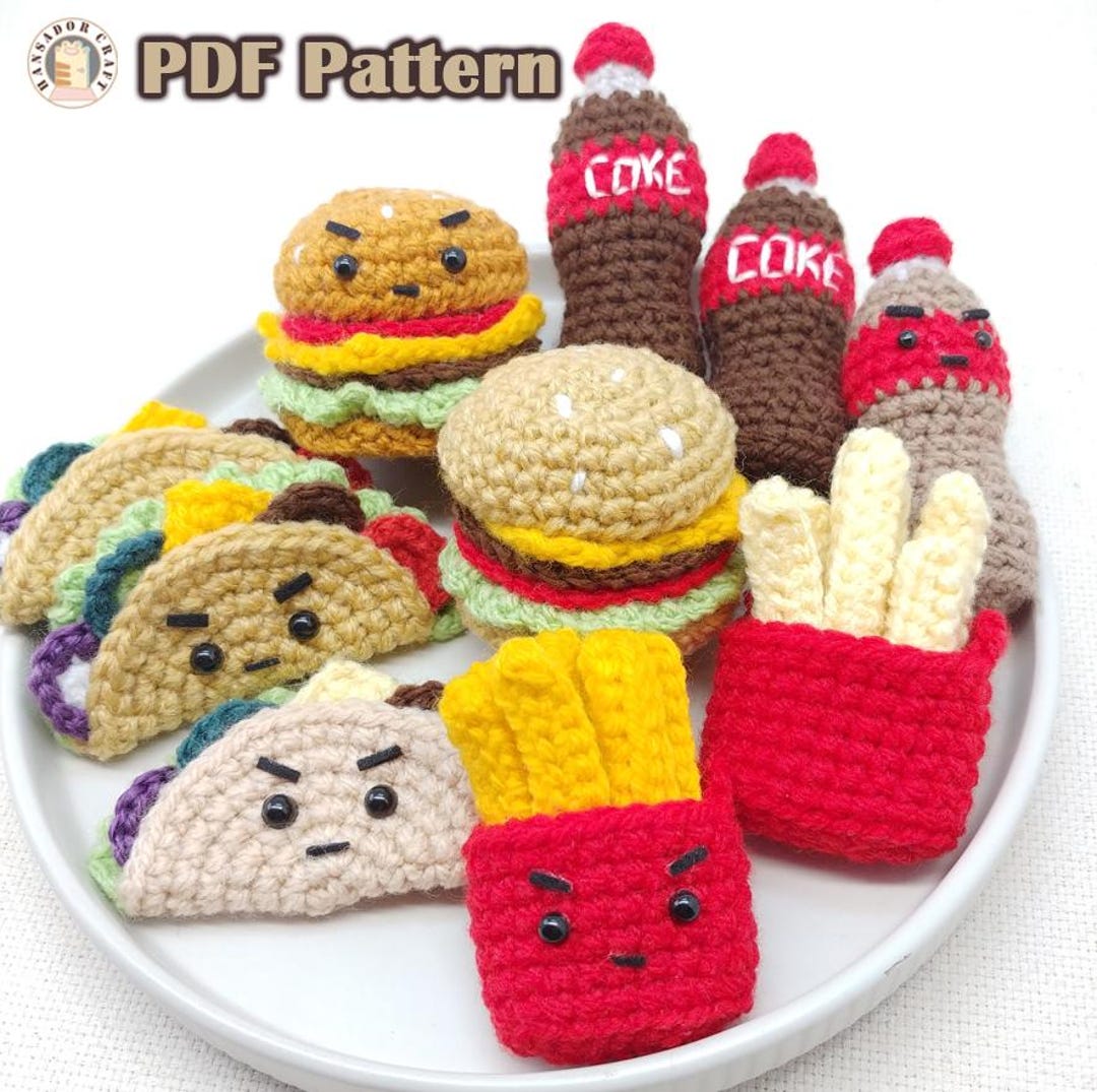 4in1 Crochet Pattern - Mini Coke, French Fries, Hamburger and Taco ...