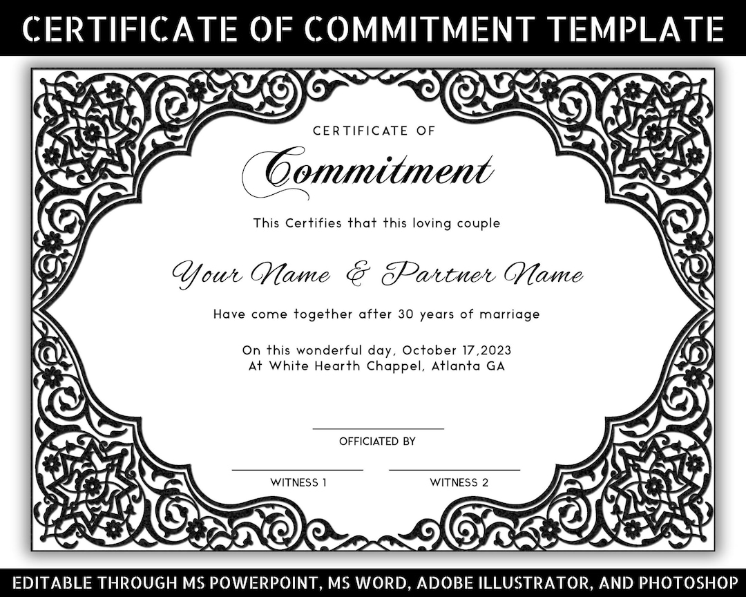 Editable Wedding Certificate of Commitment, Commitment Ceremony ...