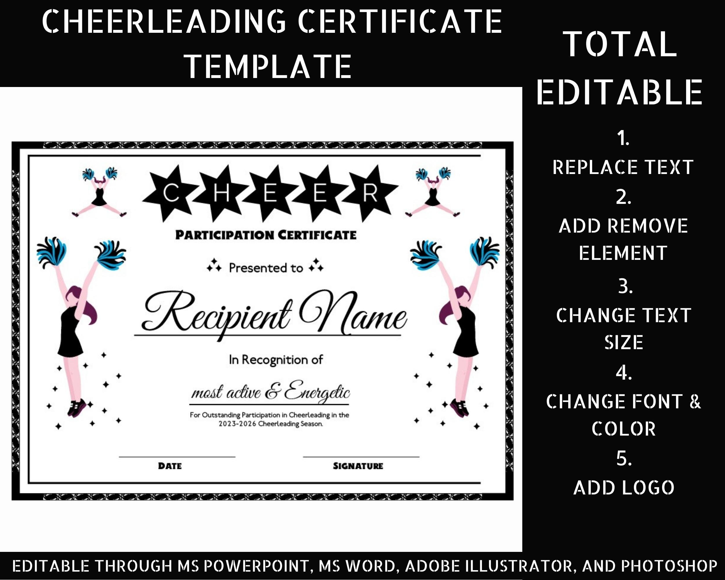 Cheerleading Certificate and Coach Certification, Editable Printables ...