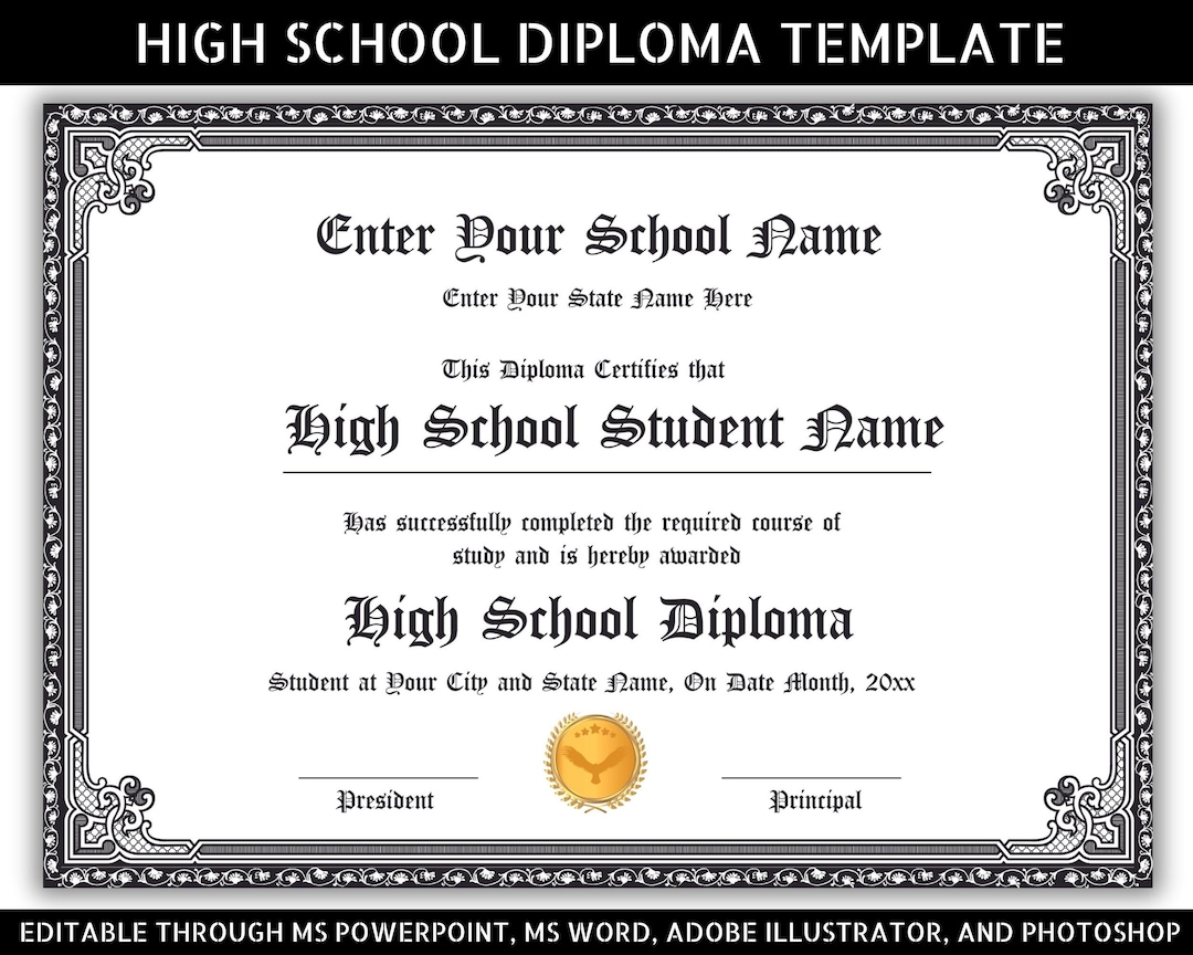 High School Diploma Template With Seal, Fake Homeschool Diploma ...
