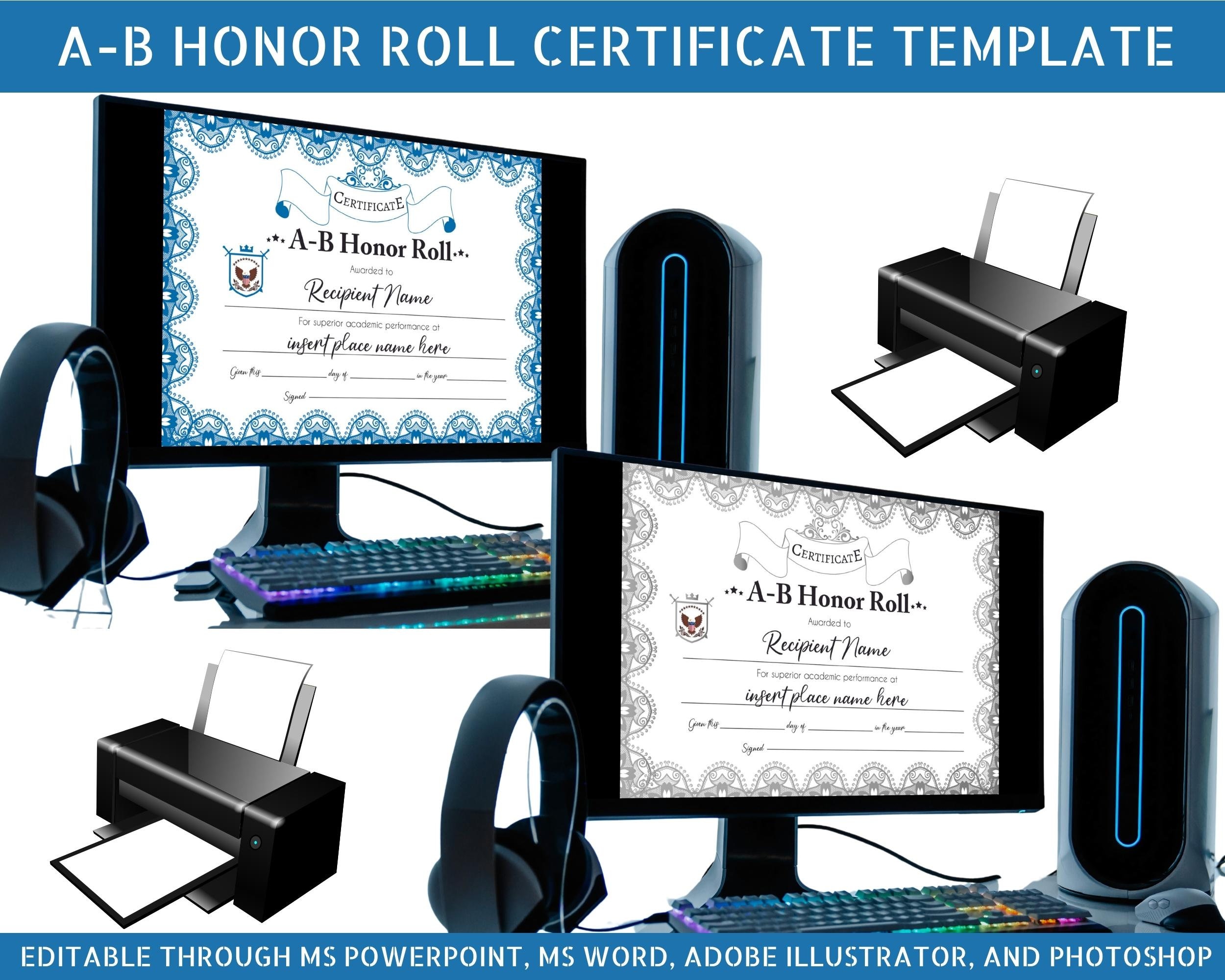 AB Honor Roll Certificate Template, Printable Certificate of Honor ...
