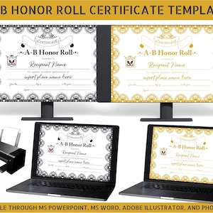 AB Honor Roll Certificate Template: Black & Gold (printable Editable ...
