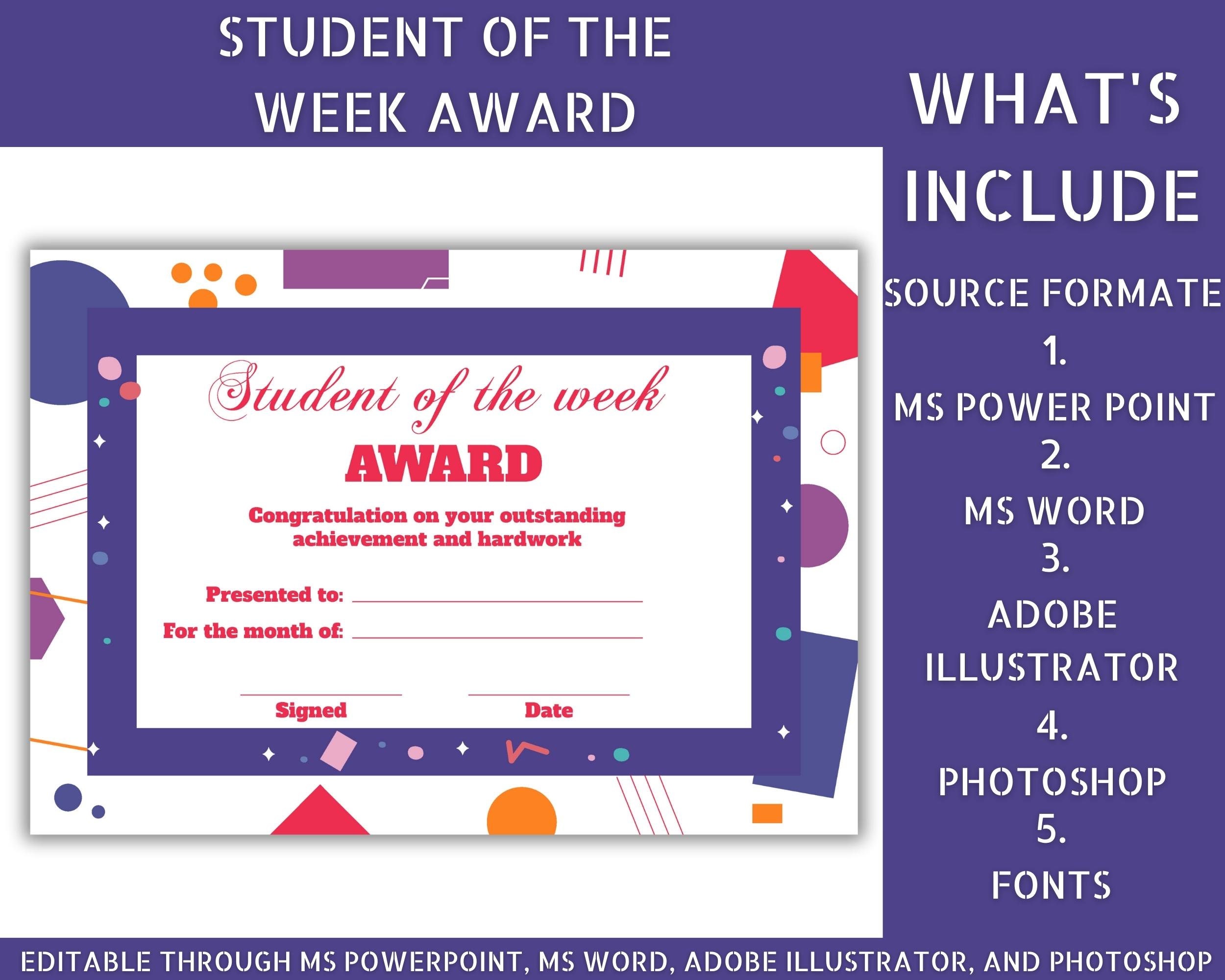 Editable Student of the Week Award, Student of the Week Template ...