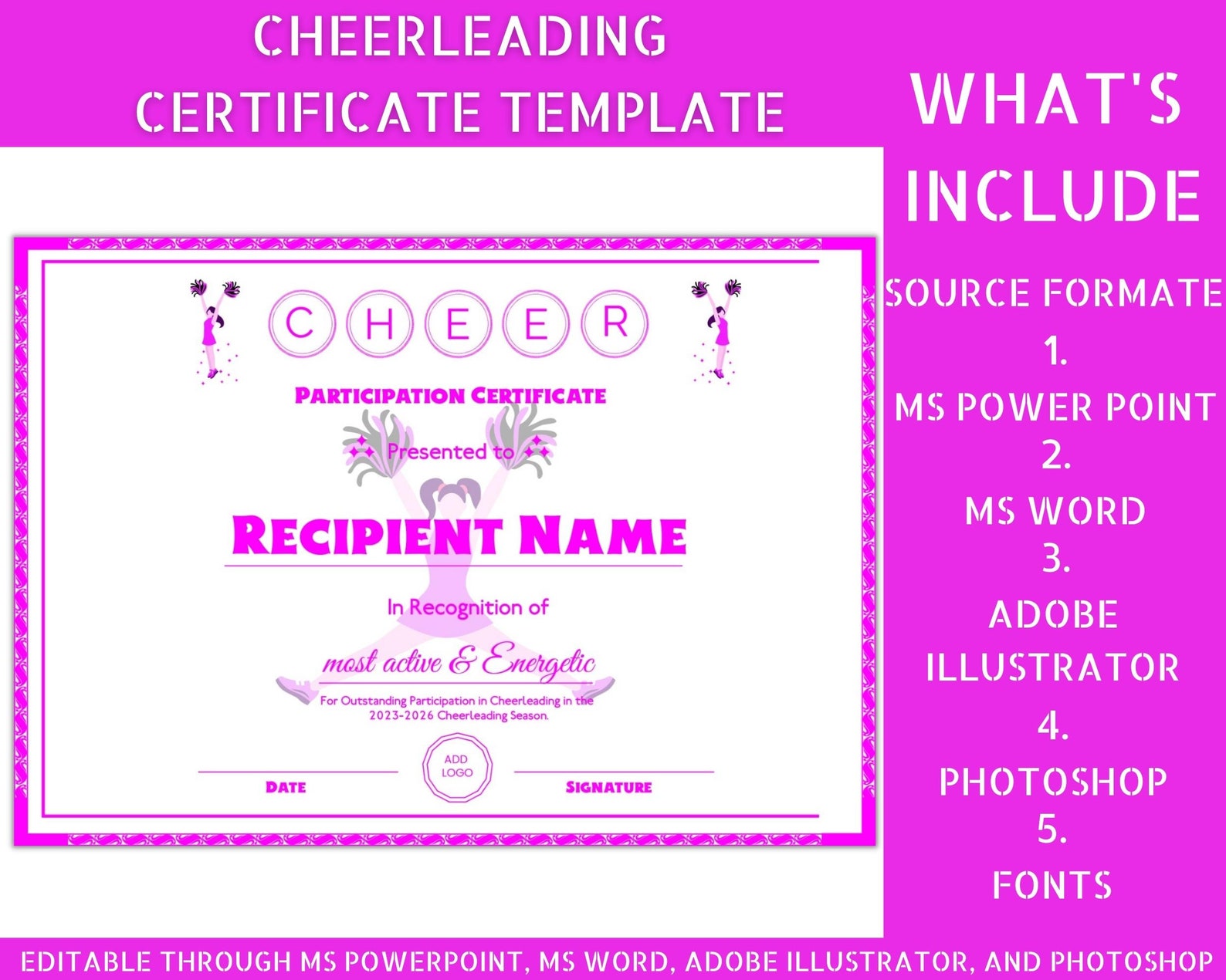 Cheer Certificate Template Pink, Cheerleader Certificates, Cheerleading ...