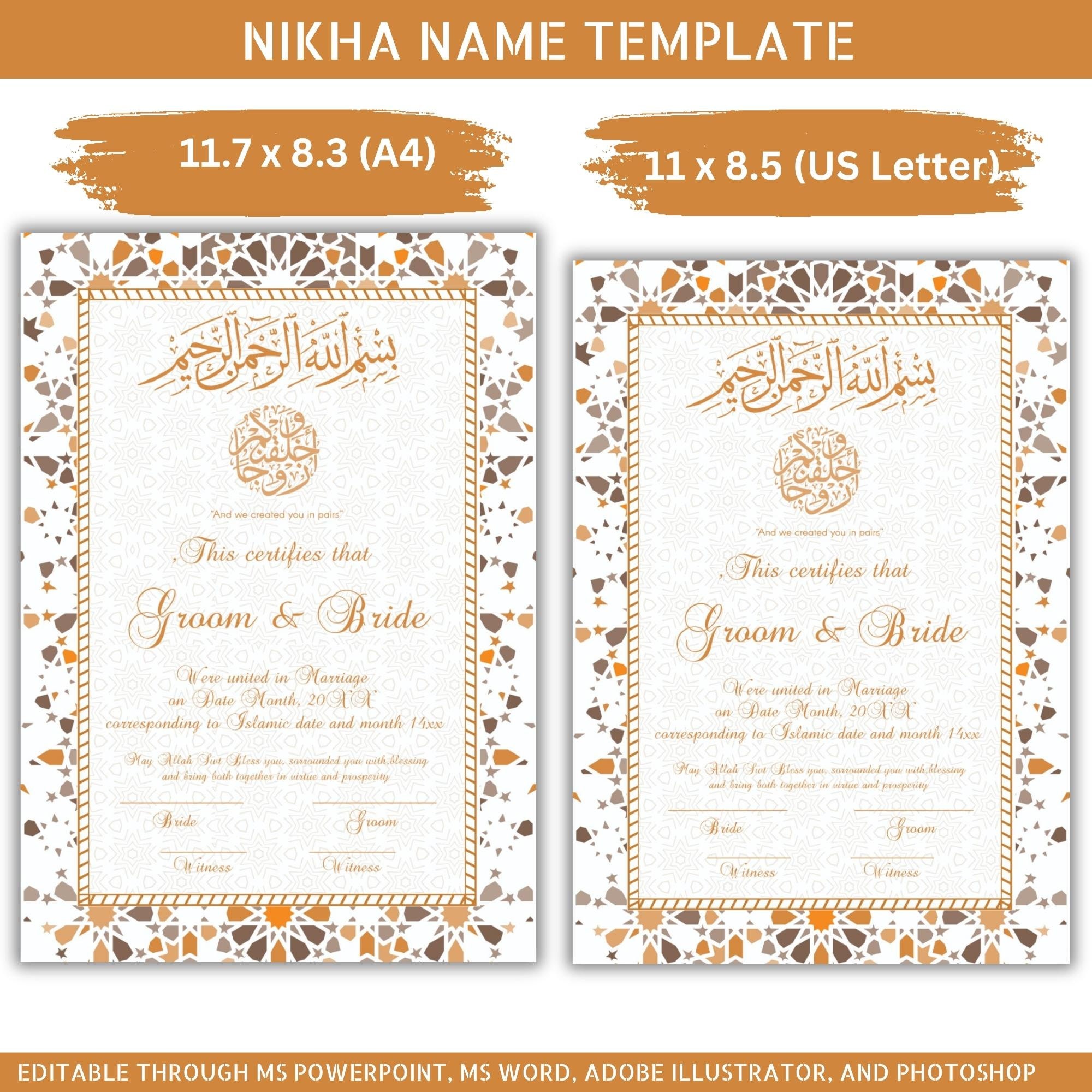 Nikkah Nama Certificate Digital Download, Custom Nikkah Nama, Islamic ...