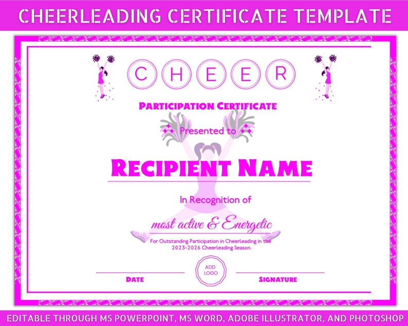 Cheer Certificate Template Pink, Cheerleader Certificates, Cheerleading ...