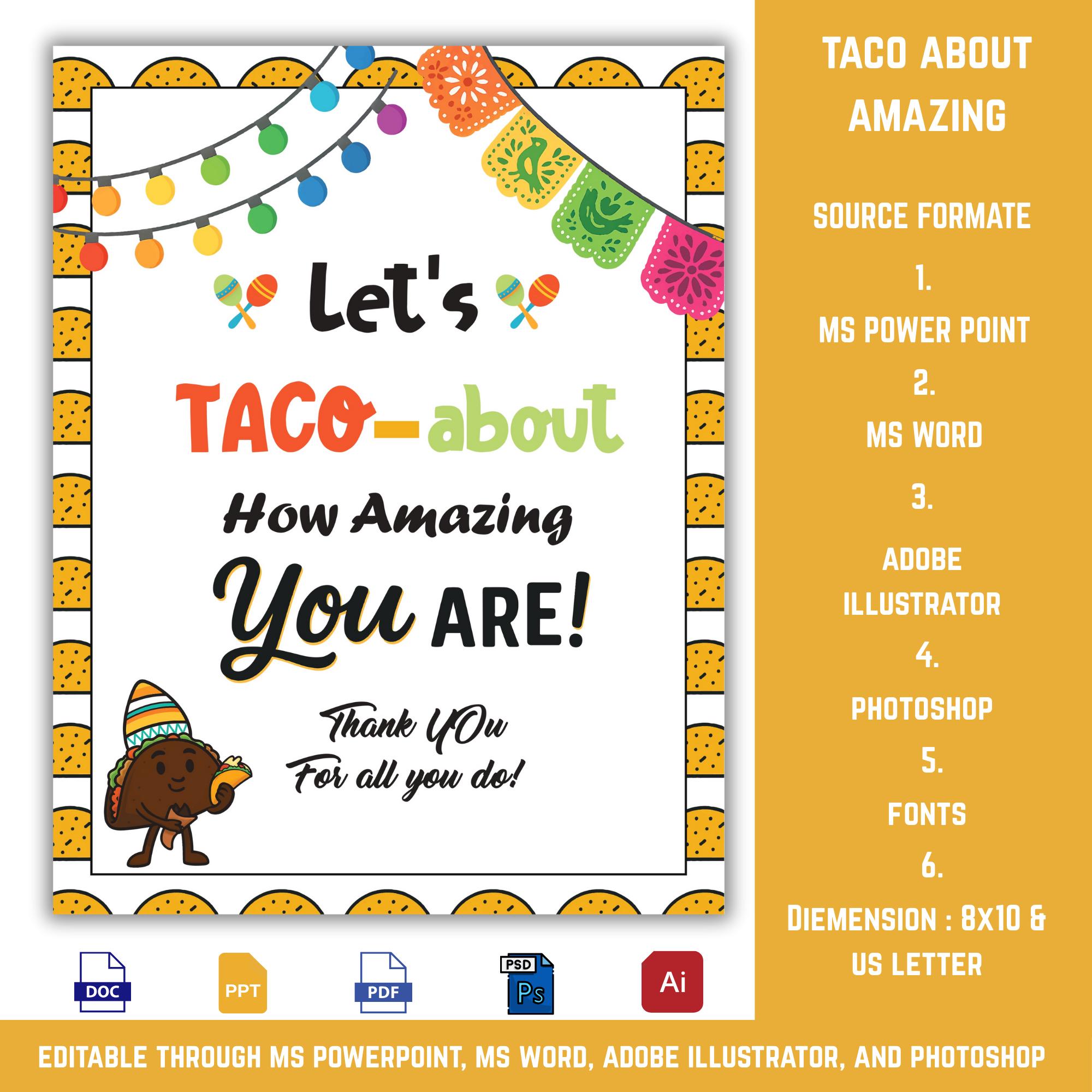 Editable Taco Appreciation Sign: Fiesta Theme, Printable 8x10 & Letter ...