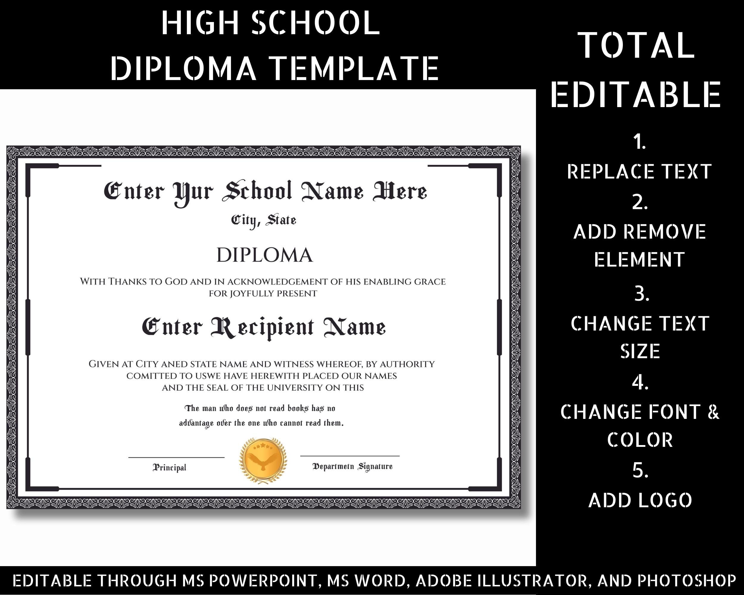 High School Diploma Template for General Equivalency Diploma - Etsy