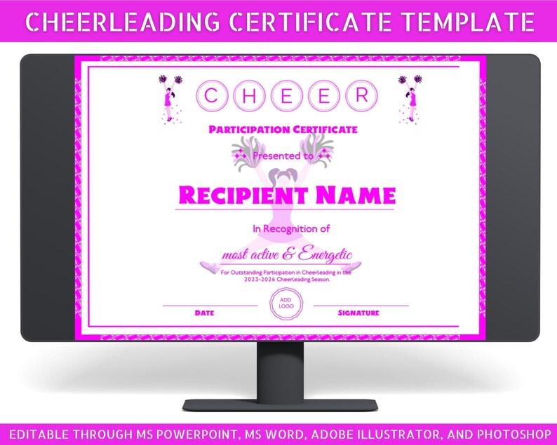 Cheer Certificate Template Pink, Cheerleader Certificates, Cheerleading ...