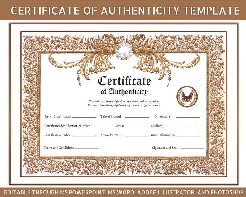 Editable Art Certificate of Authenticity Template (US Letter & A4) - Etsy
