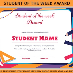 Student of the Week Award, Student of the Week Template, Student of the ...