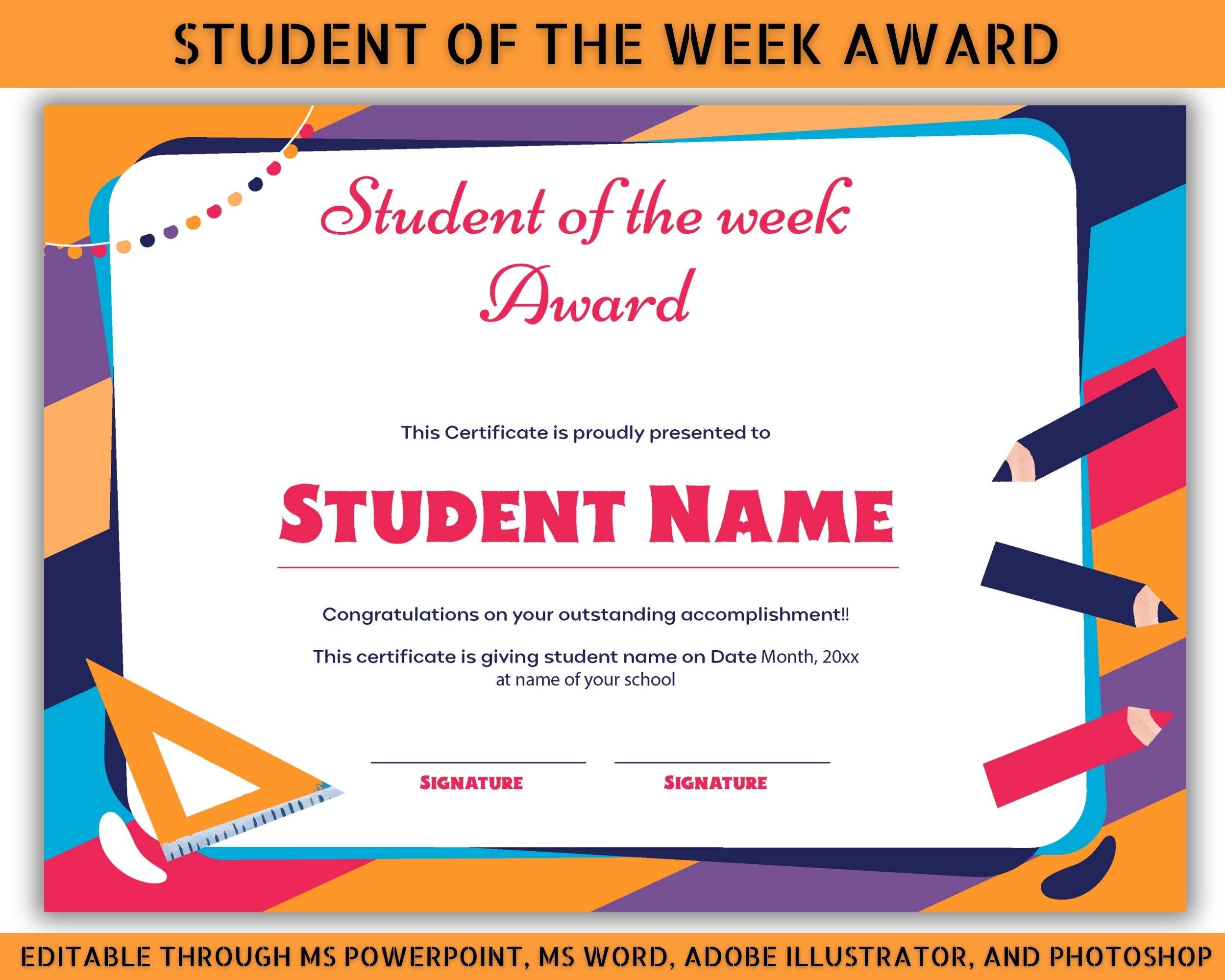 Student Of The Week Certificate Template