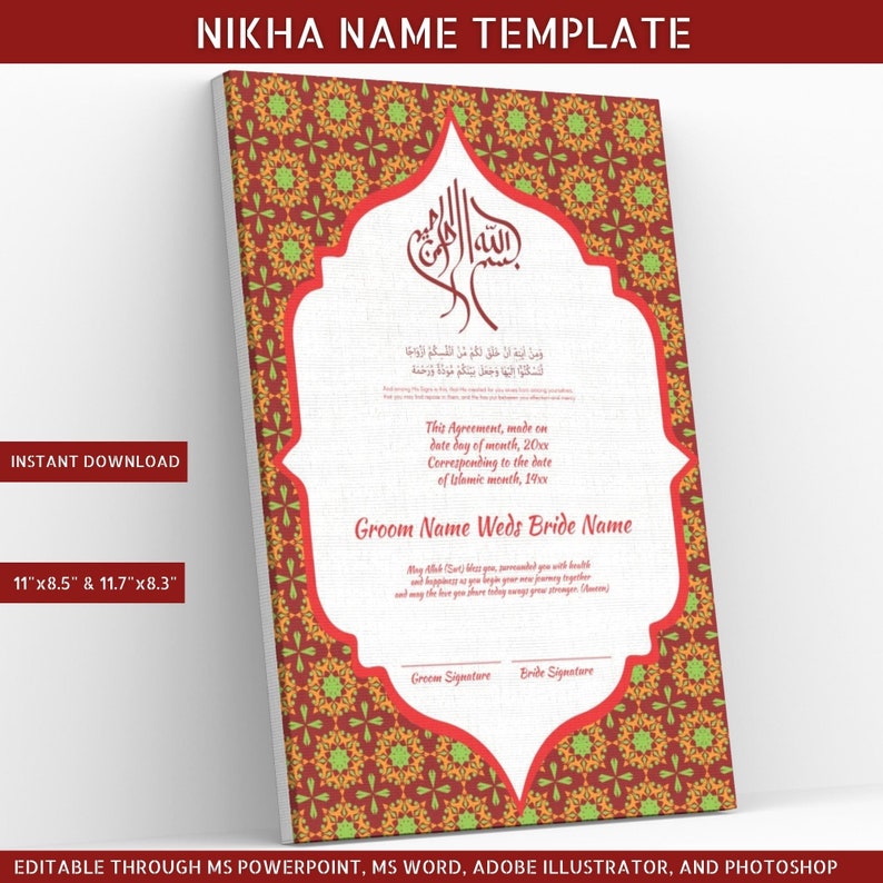 Editable Nikah Nama Template, Custom Nikah Nama, Islamic Wedding ...