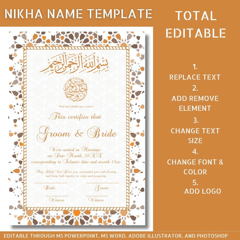 Nikkah Nama Certificate Digital Download, Custom Nikkah Nama, Islamic ...