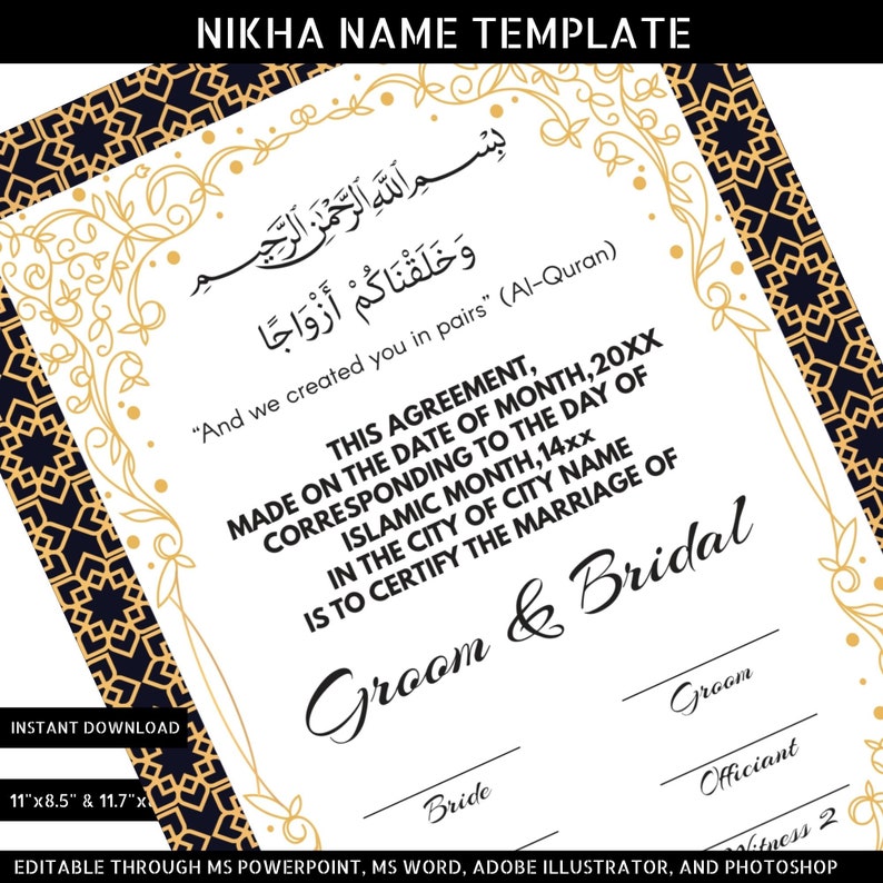 Custom Nikah Nama Template: Editable Islamic Wedding Contract (digital ...