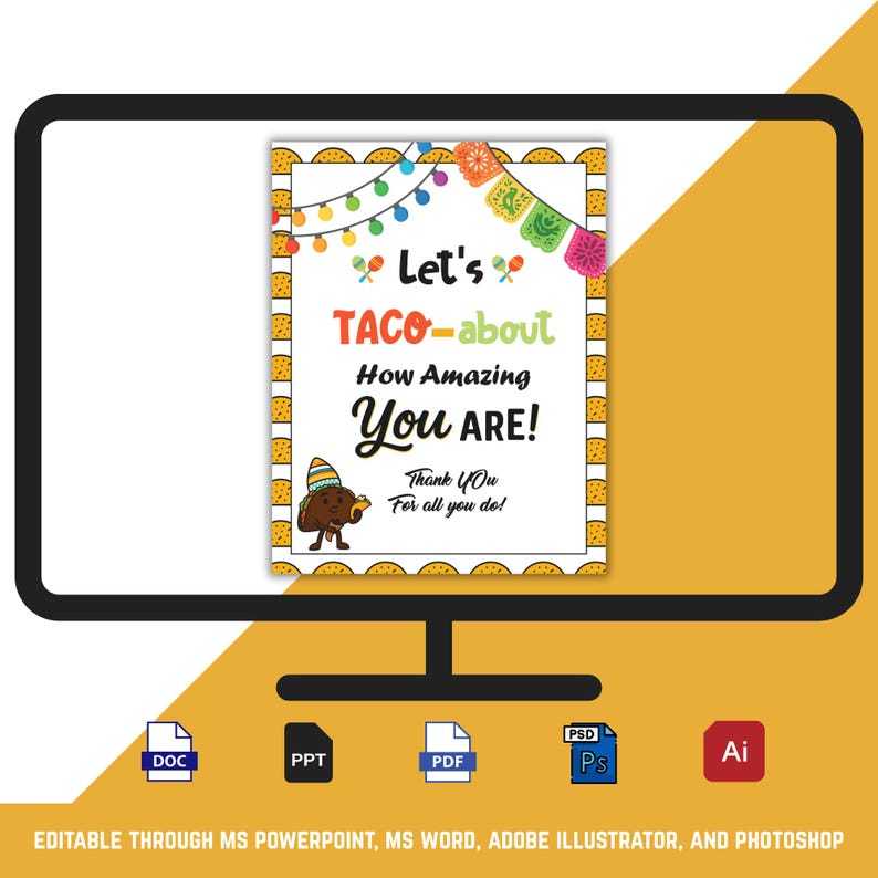 Editable Taco Appreciation Sign: Fiesta Theme, Printable 8x10 & Letter ...