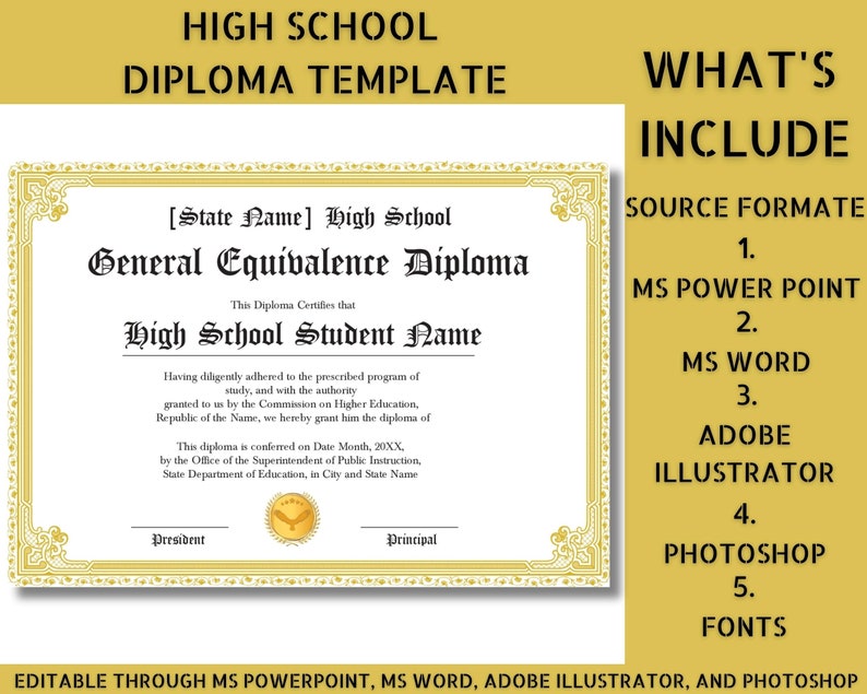 High School Diploma Template, Homeschool High School Diploma, Fake High ...