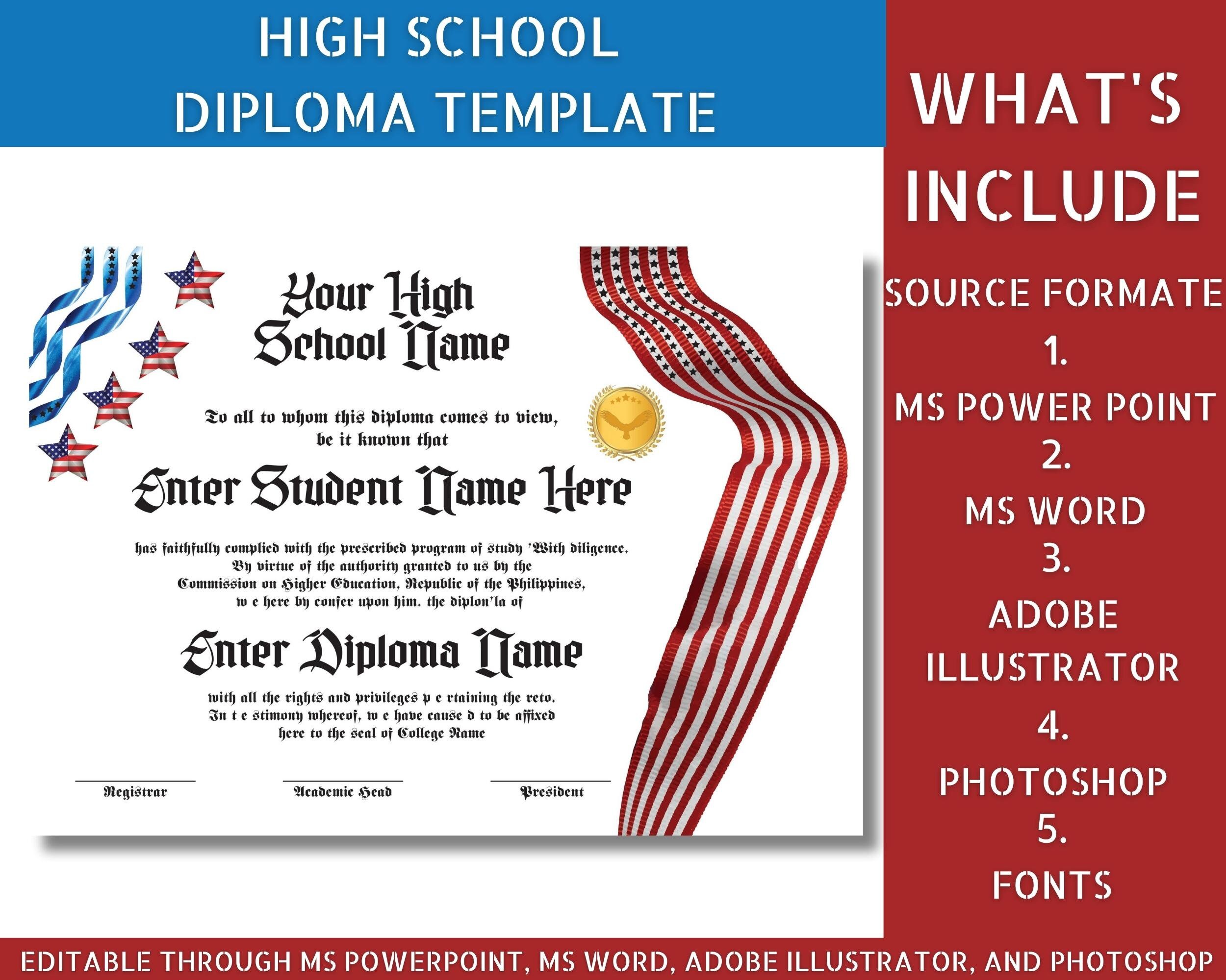 Editable High School Diploma Fake Home School Diploma - Etsy